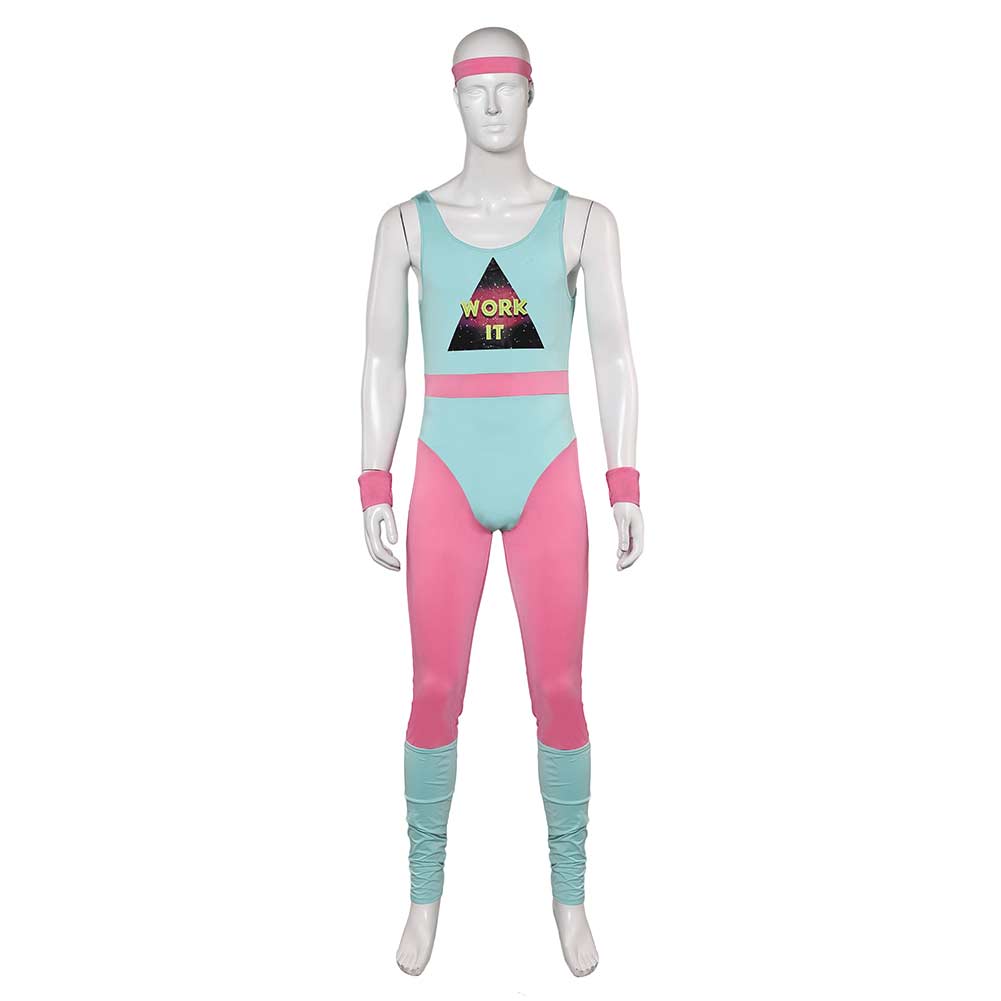 Déguisement 1980s Homme Aérobic Tenue de Sport Costume Bleu-rose Vinta ...