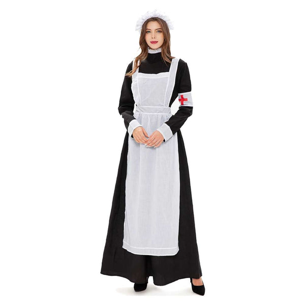 Déguisement Femme Infirmière Robe Noire Costume Victorien pour Hallowe ...